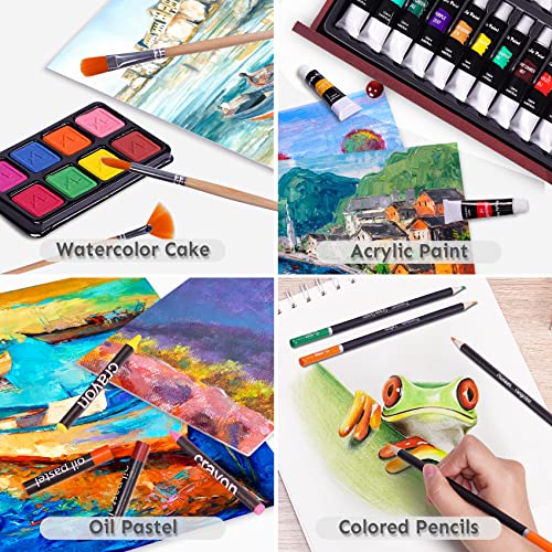 175 Piece Deluxe Art Set with 2 Drawing Pads, Acrylic Paints,Crayons,Colored Pencils,Paint Set in Wooden Case,Professional Art Kit,Art Supplies for Adults,Teens and Artist,Paint Supplies