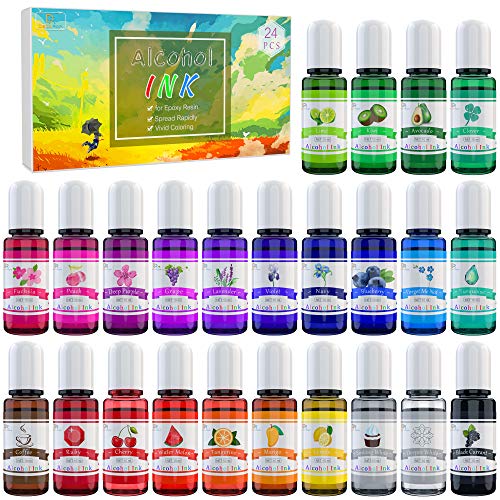 Alcohol Ink Set - 24 Vibrant Colors Alcohol-based Ink for Resin Petri Dish Making, Epoxy Resin Painting - Concentrated Alcohol Paint Color Dye for Resin Art, Tumbler Making, Painting - 24 x 10ml/.35oz