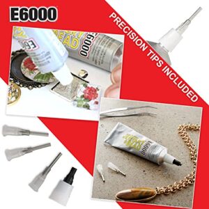 E6000 Jewelry Bead Adhesive Glue for Jewelry Making with 4 Precision Applicator Tips and Pixiss Art Dotting Stylus Pens 5 pcs Set - Rhinestone Applicator Kit