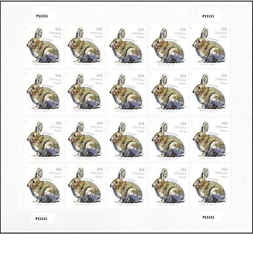 Brush Rabbit Additional Ounce Forever Postage Stamps Sheet of 20 US Postal First Class Wedding Celebration Anniversary Party (20 Stamps) Use Three of These Stamps for one Ounce Letters.