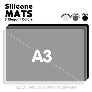 3 Pack Silicone Mats for Crafts, LEOBRO 15.7” x 11.7” Silicone Sheets for Resin Jewelry Casting Molds, Placemat, Nonstick Multipurpose Silicone Craft Mats for Resin Molds, Black, Dark Gray,Transparent