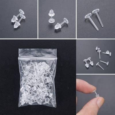 Elfstone 3mm Invisible Plastic Earrings Blank Pins Stud Tiny Head Findings DIY Supplies (200 pieces/100 Pairs)