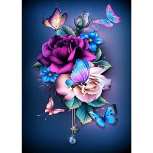 diamond painting kits for adults,diy 5d round full drill butterfly flowers diamond art,very suitable for home leisure and wall decoration