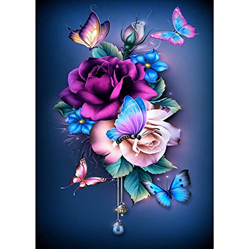 Diamond Painting Kits for Adults,DIY 5D Round Full Drill Butterfly Flowers Diamond Art,Very Suitable for Home Leisure and Wall Decoration