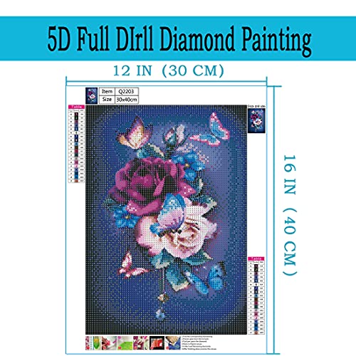 Diamond Painting Kits for Adults,DIY 5D Round Full Drill Butterfly Flowers Diamond Art,Very Suitable for Home Leisure and Wall Decoration