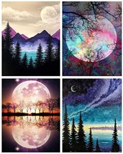 4 pack diy paint by numbers for adults beginner, moon landscape easy paint by numbers for beginner, acrylic watercolor paint by number for kids, painting by numbers perfect for gift decor – 12×16 inch