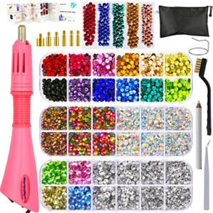 worthofbest hotfix applicator, rhinestones setter wand tool, hot fixed bedazzler kit, 4560pcs, ab crystal, rainbow, clear, 15 colors, tips, tweezers, tray, gems picker tool,bag,3 jewel size