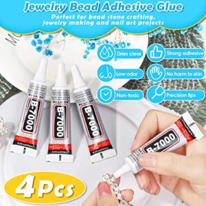 B7000 Jewelry Glue with Rhinestones for Crafts, 4500Pcs Rhinestones Gems with Rhinestone Glue for Shoes Cloth Fabric with Wax Picker Pencil for Crafting Diamoment Painting Jewelry Making and Nail Art