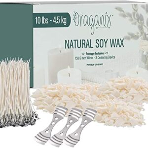 Oraganix DIY Candle Making Kit and Candle Making Supplies - 10 lbs Soy Candle Wax - 150 6-Inch Pre-Waxed Candle Wicks - 3 Metal Centering Devices - Bulk 10 lb Soy Wax Flakes