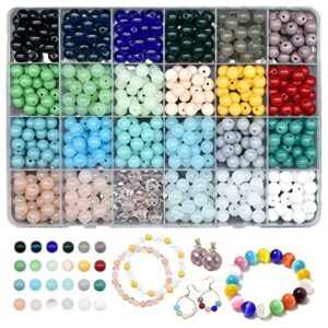 kother 600pcs glass beads for jewelry making, 8mm diy gemstone crystal beads bracelet making kit healing chakra beads, 24 color round gemstone beads suitable for beginners