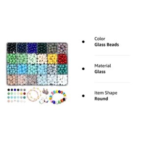 KOTHER 600PCS Glass Beads for Jewelry Making, 8mm DIY Gemstone Crystal Beads Bracelet Making Kit Healing Chakra Beads, 24 Color Round Gemstone Beads Suitable for Beginners