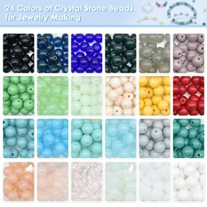 KOTHER 600PCS Glass Beads for Jewelry Making, 8mm DIY Gemstone Crystal Beads Bracelet Making Kit Healing Chakra Beads, 24 Color Round Gemstone Beads Suitable for Beginners