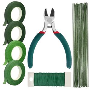 paxcoo floral tape and floral wire arrangement tools kit with wire cutter 26 gauge stem wire and 22 gauge paddle wire for bouquet stem wrap florist