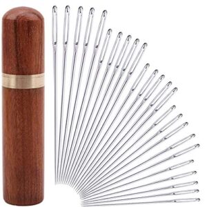 25pieces hand sewing big eye needles sharp needle，with solid wood needle case for