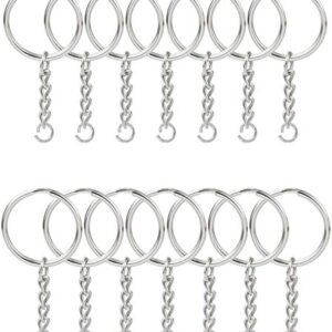 KINGFOREST 100PCS Split Key Ring with Chain 1 inch and Jump Rings,Split Key Ring with Chain Silver Color Metal Split Key Chain Ring Parts with Open Jump Ring and Connector.