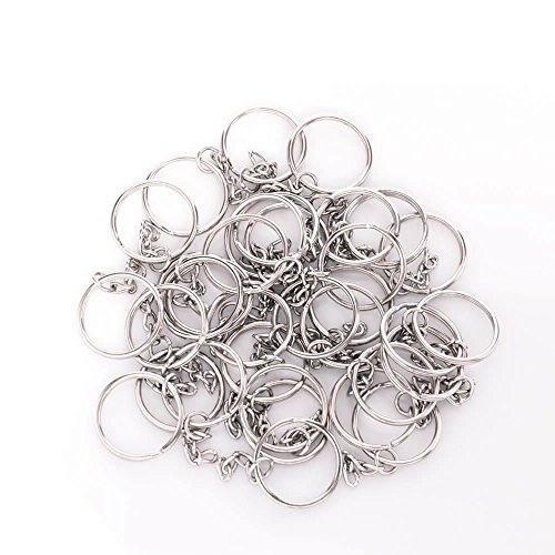 KINGFOREST 100PCS Split Key Ring with Chain 1 inch and Jump Rings,Split Key Ring with Chain Silver Color Metal Split Key Chain Ring Parts with Open Jump Ring and Connector.