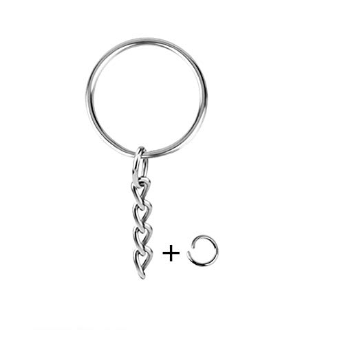 KINGFOREST 100PCS Split Key Ring with Chain 1 inch and Jump Rings,Split Key Ring with Chain Silver Color Metal Split Key Chain Ring Parts with Open Jump Ring and Connector.