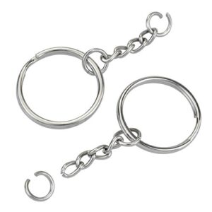 KINGFOREST 100PCS Split Key Ring with Chain 1 inch and Jump Rings,Split Key Ring with Chain Silver Color Metal Split Key Chain Ring Parts with Open Jump Ring and Connector.