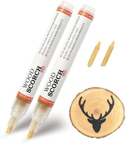 suiubuy 2 pcs chemical wood burning pen marker, wood scorch pen – heat sensitive marker for wood and crafts – equipped with oblique tip and bullet tip for easy use – new formula