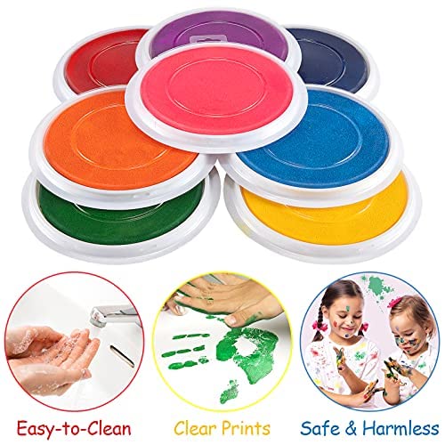 Biggun 7" Large Round Craft Ink Pads- 8 Colors Rainbow DIY Fingerprint Ink Pad Stamps Partner Washable Color Painting Card Making Stamp Pad for Kids Rubber Stamp Crafting Paper Wood Fabric Scrapbook