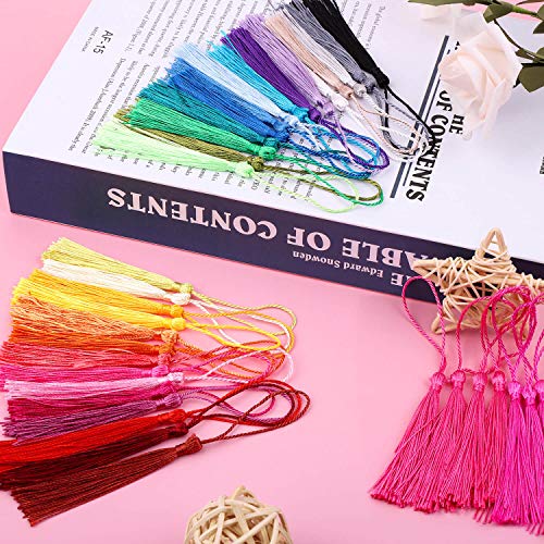 Tassels, Cridoz 120Pcs Bookmark Tassels Silky Handmade Soft Craft Mini Tassels with Loops for Bookmarks, Crafts and Jewelry Making, 30 Colors