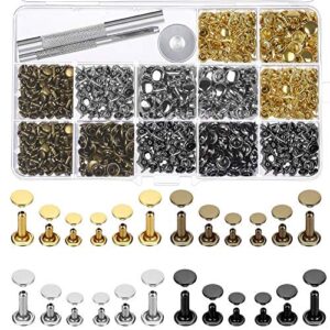 selizo 480 sets 4 colors 3 sizes leather rivets double cap rivet tubular metal studs with 3 pieces setting tool kit for leather craft repairs decoration