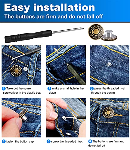 Jeans Button Replacement No Sew: YUANHANG 24 Sets Metal Buttons for Pants - Instant Adjustable Button - Tighten Waist Size by 1 Inch or Extend an Extra Inch - Contains A Removable Screwdriver