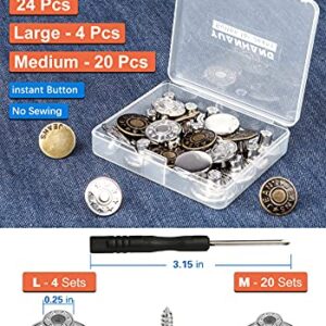 Jeans Button Replacement No Sew: YUANHANG 24 Sets Metal Buttons for Pants - Instant Adjustable Button - Tighten Waist Size by 1 Inch or Extend an Extra Inch - Contains A Removable Screwdriver