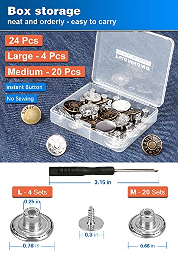 Jeans Button Replacement No Sew: YUANHANG 24 Sets Metal Buttons for Pants - Instant Adjustable Button - Tighten Waist Size by 1 Inch or Extend an Extra Inch - Contains A Removable Screwdriver