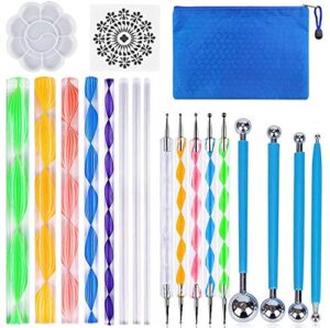 19pcs mandala dotting tools set with a zipper storage bag for painting rocks, abenkle mandala stencil ball stylus paint tray set