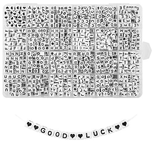 Quefe 1440pcs Acrylic Letter Beads White Cube Alphabet Beads Sorted Alphabet Beads for Jewelry Making, Bracelets, Necklaces, Key Chains (6 x 6mm)