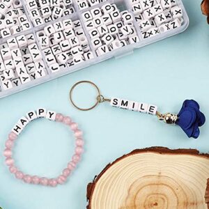 Quefe 1440pcs Acrylic Letter Beads White Cube Alphabet Beads Sorted Alphabet Beads for Jewelry Making, Bracelets, Necklaces, Key Chains (6 x 6mm)