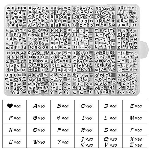 Quefe 1440pcs Acrylic Letter Beads White Cube Alphabet Beads Sorted Alphabet Beads for Jewelry Making, Bracelets, Necklaces, Key Chains (6 x 6mm)