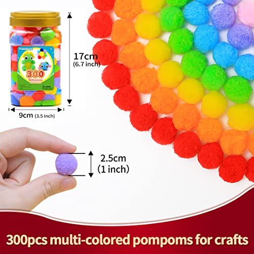 Praisebank 300pcs 1 inch Pom Poms, Pom Poms for Arts and Crafts, Pom Pom Balls in jar, Pom Poms for Crafts.