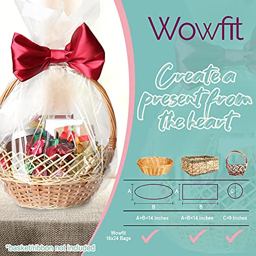 Wowfit Cello Bags,10 CT 16x24 inches Clear Cellophane Bags Perfect for Gift, Presents, Wine Bottles, Bridal/Baby Showers and More (Flat, No Gusset, 16x24 inches, NOT Include Ribbon)