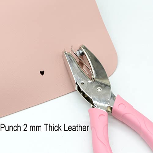 1 Pack 6.3 Inch Length 1/4 Inch Diameter of Heart Shape Hole Handheld Single Paper Hole Punch, Puncher with Pink Soft Thick Leather Cover(Heart 1/4 inch)