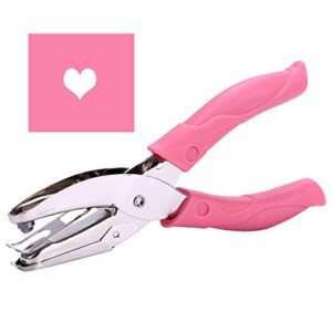 1 pack 6.3 inch length 1/4 inch diameter of heart shape hole handheld single paper hole punch, puncher with pink soft thick leather cover(heart 1/4 inch)