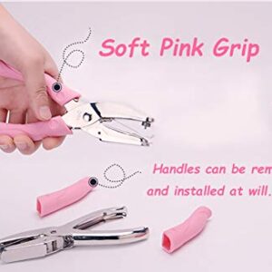 1 Pack 6.3 Inch Length 1/4 Inch Diameter of Heart Shape Hole Handheld Single Paper Hole Punch, Puncher with Pink Soft Thick Leather Cover(Heart 1/4 inch)