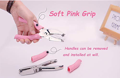 1 Pack 6.3 Inch Length 1/4 Inch Diameter of Heart Shape Hole Handheld Single Paper Hole Punch, Puncher with Pink Soft Thick Leather Cover(Heart 1/4 inch)