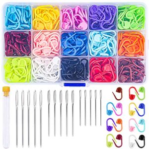 lunarm 315 pieces stitch locking clip, colorful knitting markers crochet clips with 15 pieces big eyes blunt sewing needles (2inch/2.3inch/2.7inch)