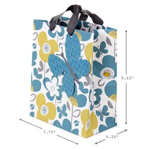 Hallmark 9" Medium Gift Bag with Tissue Paper (Flowers and Butterflies; Turquoise and Yellow) for Birthdays, Mothers Day, Bridal Showers, Baby Showers and More