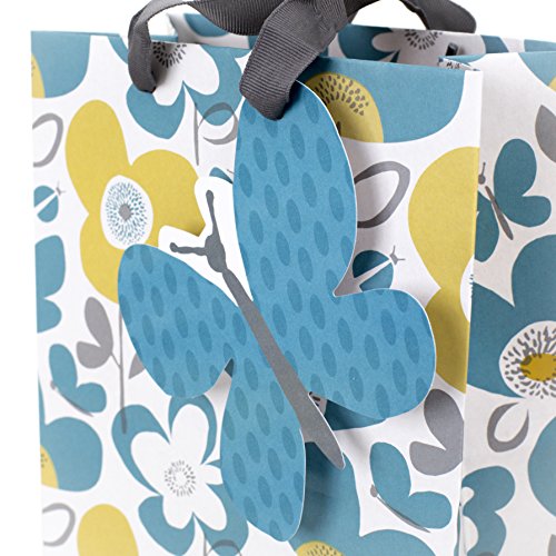 Hallmark 9" Medium Gift Bag with Tissue Paper (Flowers and Butterflies; Turquoise and Yellow) for Birthdays, Mothers Day, Bridal Showers, Baby Showers and More