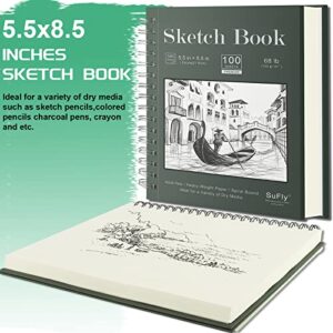 Sketch Book 5.5 X 8.5 - Spiral Sketchbook Pack of 2, SuFly 200 Sheets (68 lb/100gsm) Acid Free Sketch Pads for Drawing for Adults Spiral-Bound with Hard Cover for Kids & Adults, 100 Sheets Each