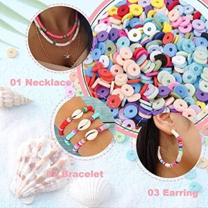 OPPRYN 6000 Pcs Clay Beads Bracelet Making Kit,24 Colors Flat Beads for Jewelry Making,6mm Heishi Beads with Letter Beads Smiley Face Beads Pendant Charms Kit and Elastic Strings,Gifts Set for Girls