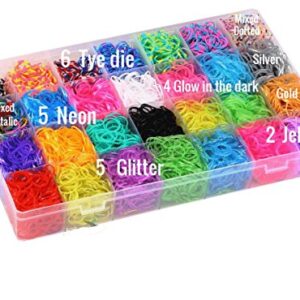 DasKid 12100+ Rubber Bands Refill Loom Set 11,000+ Loom Bands 42 Colors 600 Clips 200 Beads + 52 ABC Beads 30 Charms 10 Backpack Hooks 10 Tassels 5 Crochet Hooks 5 Hair Clips +ABC & Number Stickers