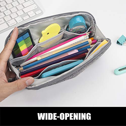 Sooez Wide-Opening Pencil Pen Case, Lightweight & Spacious Pencil Bag Pouch Box Organizer, Aesthetic Supply with Triangular Design for Adults, Grey