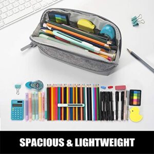 Sooez Wide-Opening Pencil Pen Case, Lightweight & Spacious Pencil Bag Pouch Box Organizer, Aesthetic Supply with Triangular Design for Adults, Grey