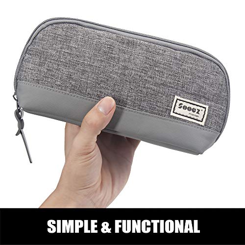 Sooez Wide-Opening Pencil Pen Case, Lightweight & Spacious Pencil Bag Pouch Box Organizer, Aesthetic Supply with Triangular Design for Adults, Grey