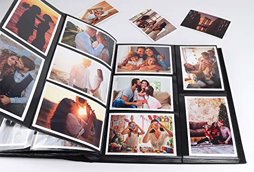 RECUTMS Photo Album 4x6 600 Photos Black Pages Large Capacity Leather Cover Wedding Family Photo Albums Holds 600 Horizontal and Vertical Photos (Black)