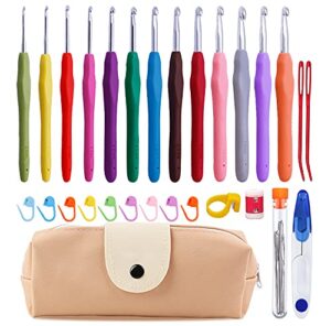 38 pack crochet hooks set, 13 pcs 2mm(b)-10mm(n) ergonomic soft grip crochet handles, crochet needle with storage case, crochet hooks for arthritic hands, extra long  knitting needles